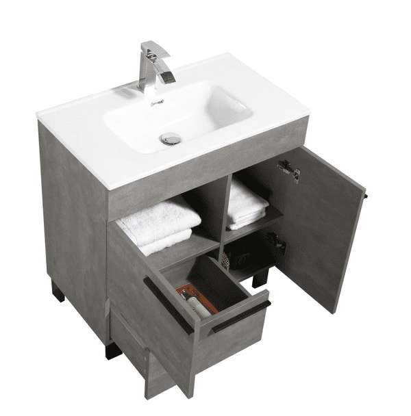 Alma Gill 32″ Cement Gray Vanity With A Porcelain Sink - Modern Contruction